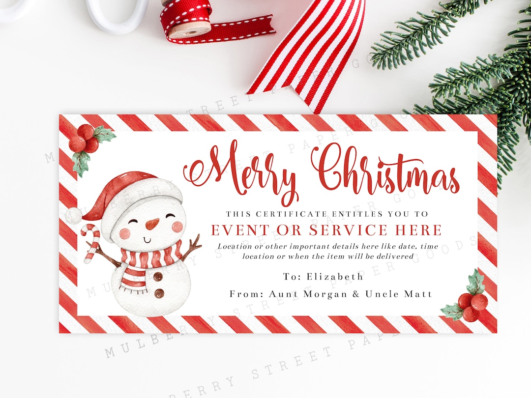 Editable Christmas Gift Certificate Canva Template Snowman Gift Voucher ...