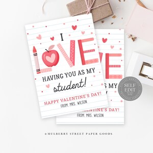 Printable I Love Having You as a Student Valentine's Day Card ...