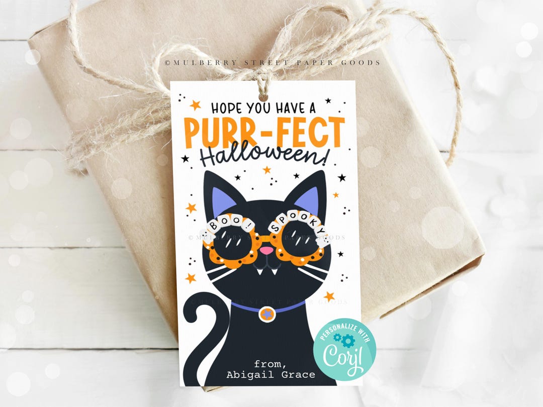 Halloween Favor Tags Printable Cute Cat Halloween Trick or Treat Gift ...