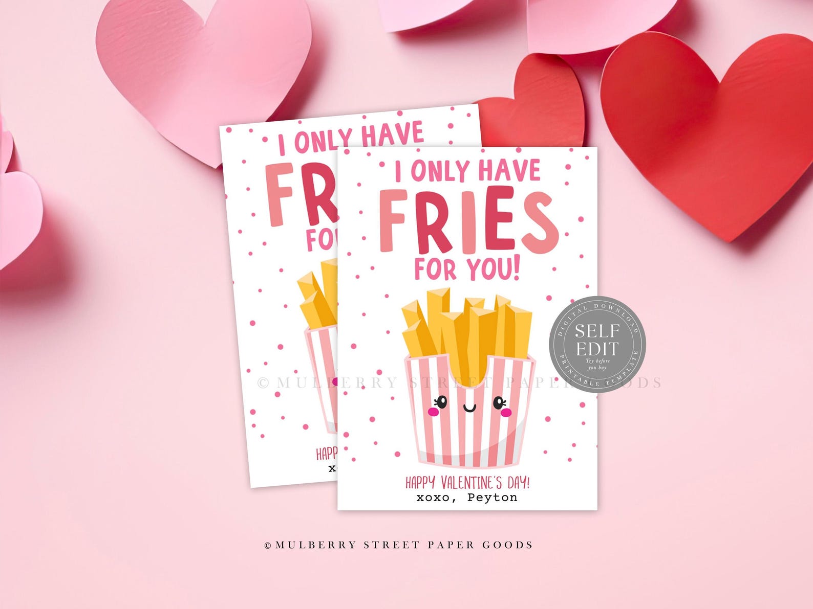 French Fries Valentine Card Printable Classroom Valentine Instant ...