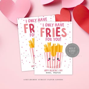 French Fries Valentine Card Printable Classroom Valentine Instant ...