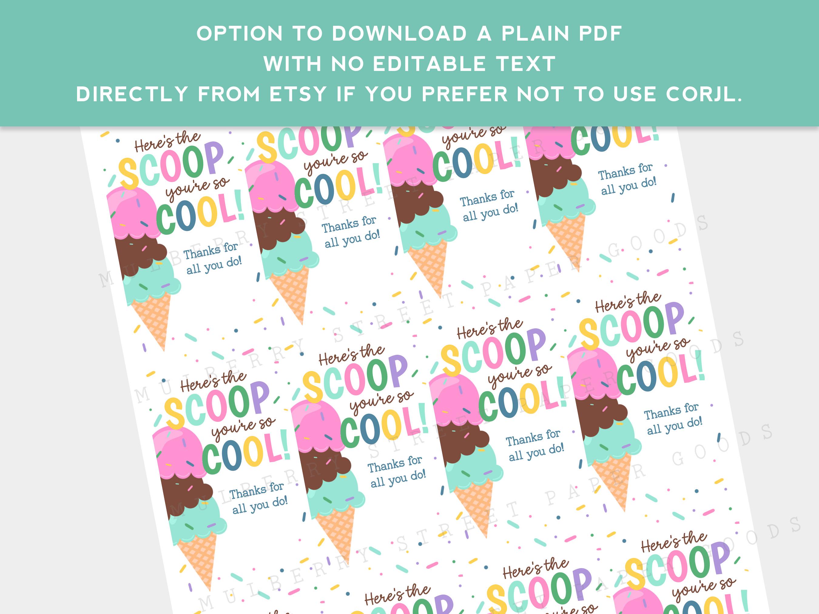 Ice Cream Gift Tag Printable Here's the Scoop You're so Cool Gift Tag ...