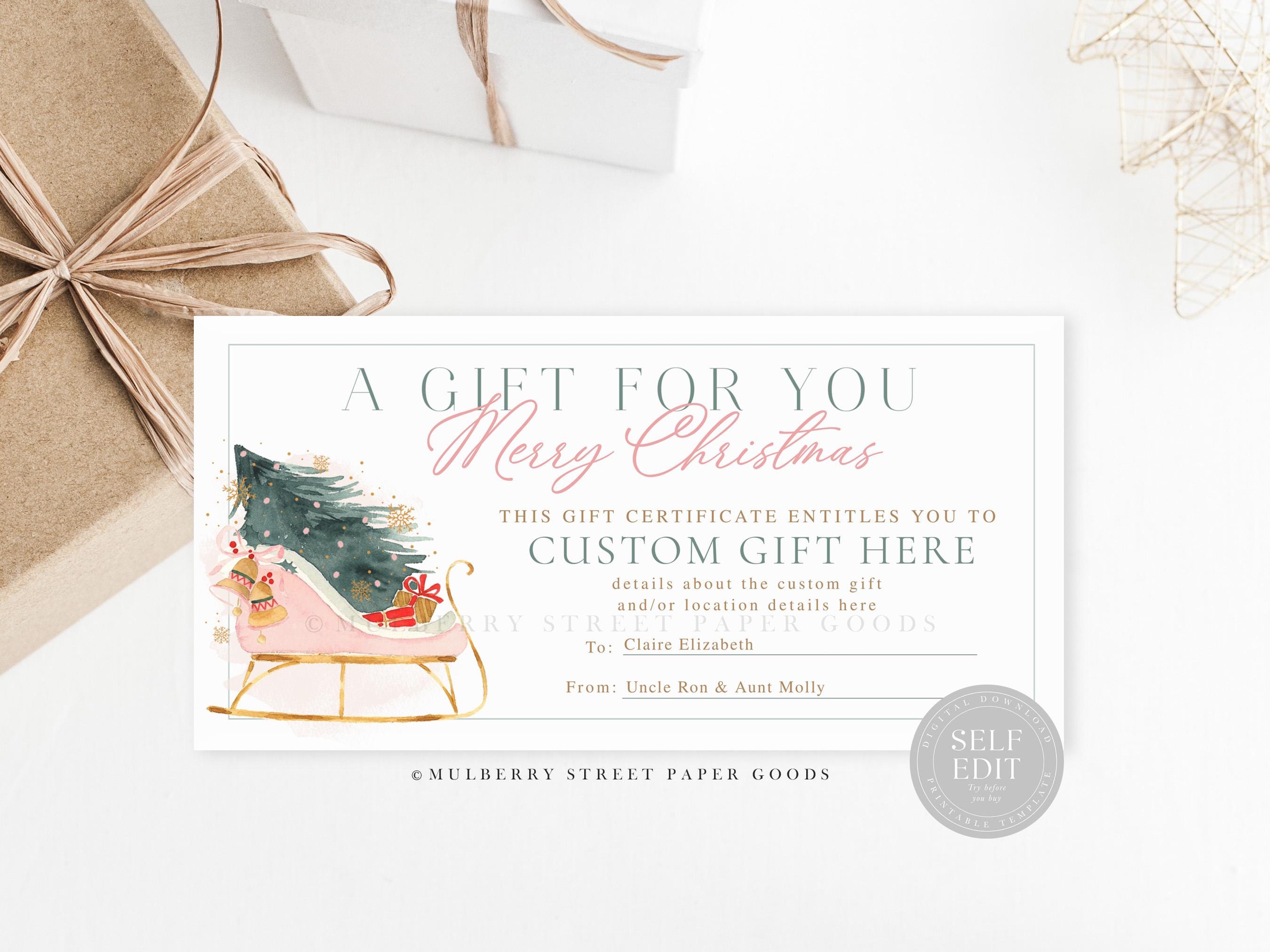 Editable Christmas Custom Gift Certificate Printable, Customizable Gift ...