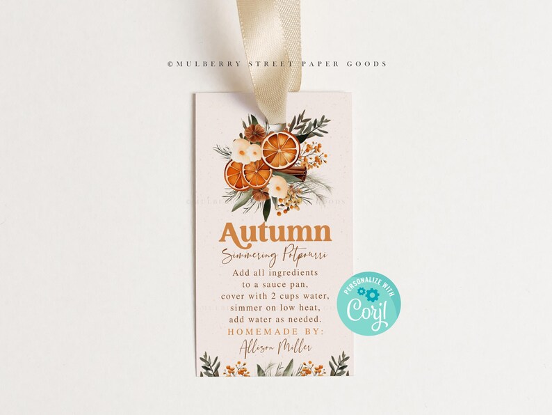 Editable Autumn Stovetop Potpourri Gift Tag Fall Simmering Potpourri ...