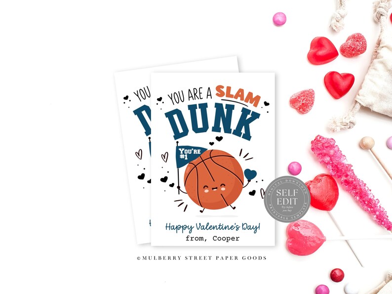 Basketball Valentine Card Canva Template Slam Dunk Basketball Classroom ...