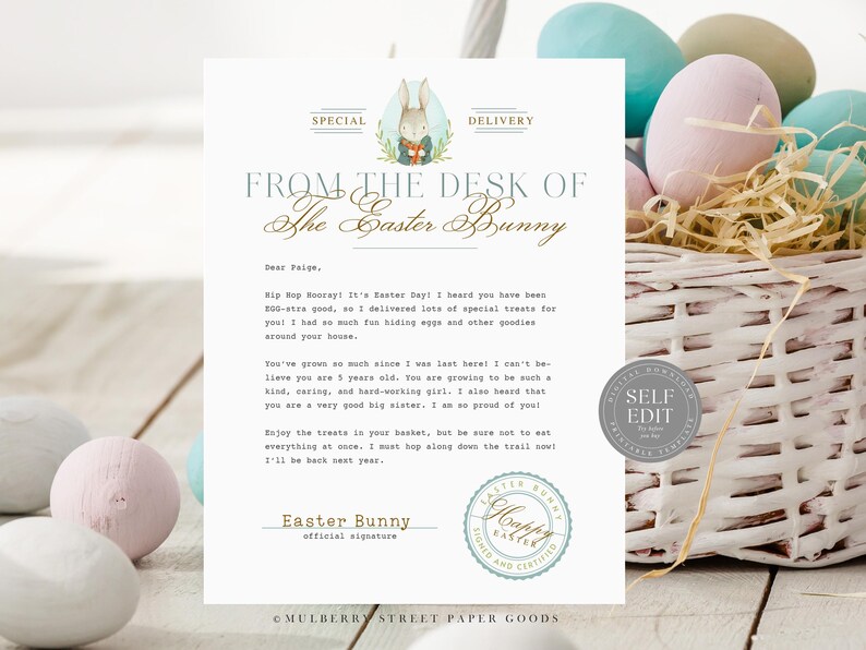 Printable Official Letter From the Desk of the Easter Bunny, Editable ...