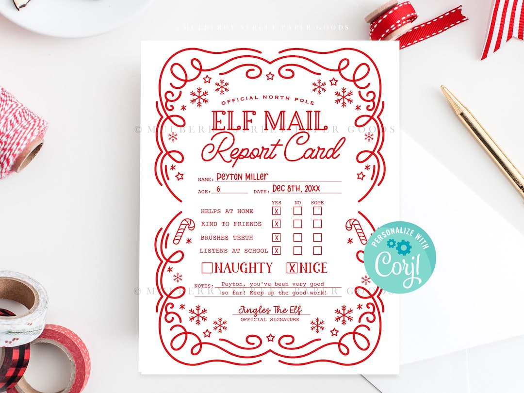 Editable Elf Report Card Printable Personalized Christmas Elf Activity ...