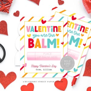Lip Balm Valentine's Day Card Printable Kids Classroom Chapstick ...