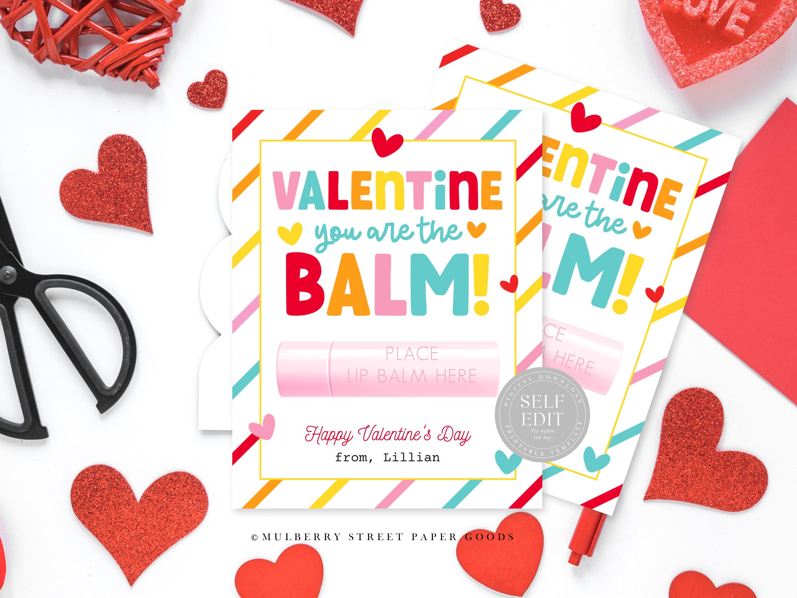 Lip Balm Valentine's Day Card Printable Kids Classroom Chapstick ...