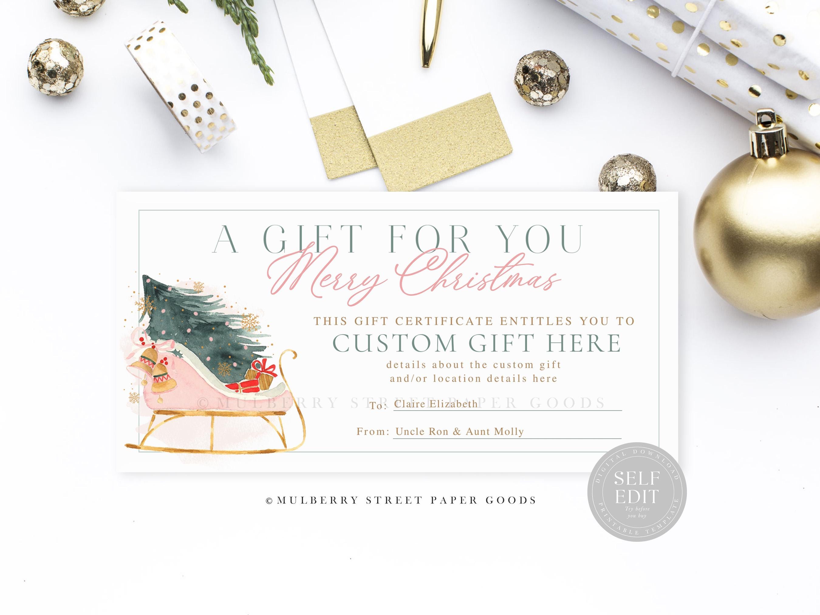 Editable Christmas Custom Gift Certificate Printable, Customizable Gift ...