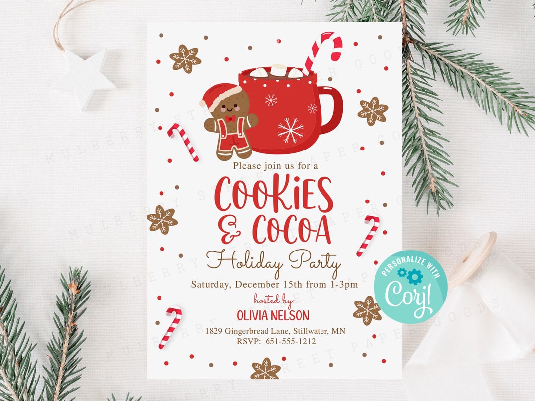 Cookies and Cocoa Holiday Party Invitation, Christmas Cookie Exchange ...