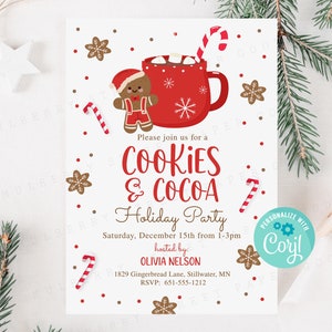 Cookies and Cocoa Holiday Party Invitation, Christmas Cookie Exchange ...