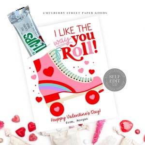 Roller Skate Valentine Card Canva Template Printable Roll up Classroom ...