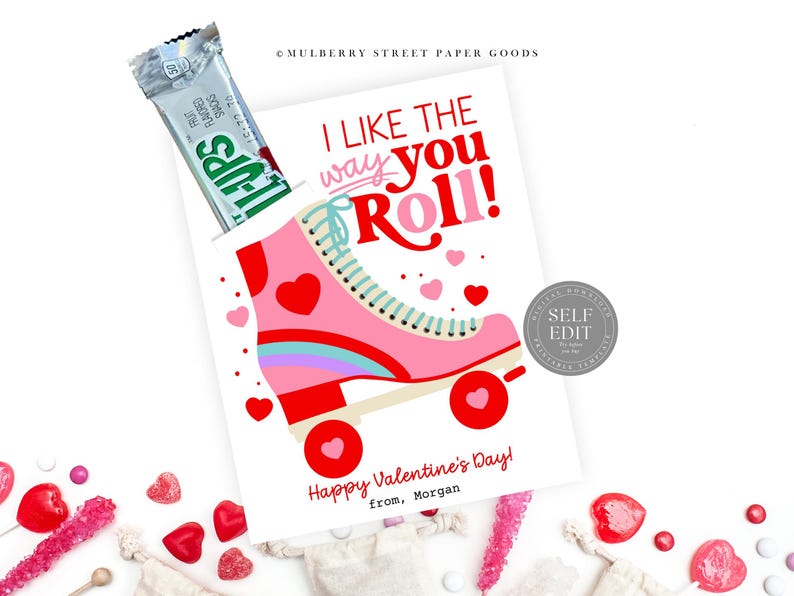 Roller Skate Valentine Card Canva Template Printable Roll up Classroom ...