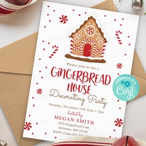 Gingerbread House Decorating Party Invitation Template, Christmas Party ...