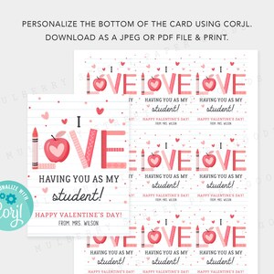 Printable I Love Having You as a Student Valentine's Day Card ...