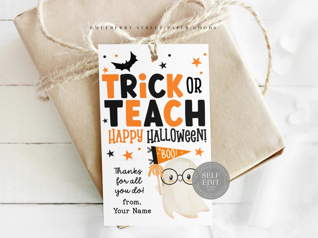 Teacher Halloween Gift Tag Digital Download Trick or Teach Halloween ...