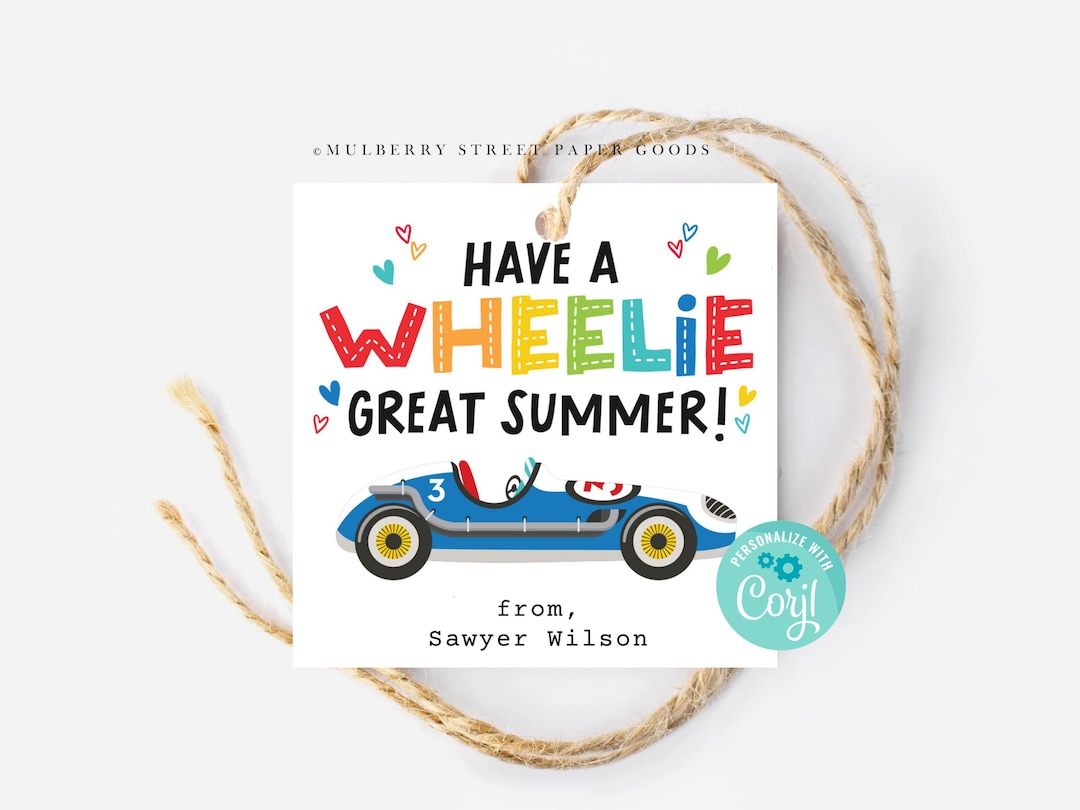 Last Day of School Gift Tag Printable Vintage Race Car Wheelie Great ...