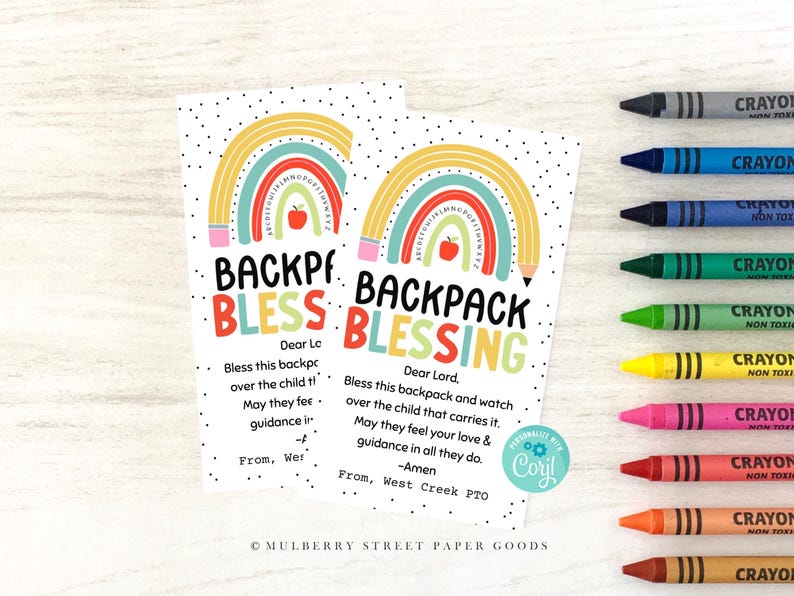 Backpack Blessing Printable Gift Tag, Editable Back to School Blessed ...