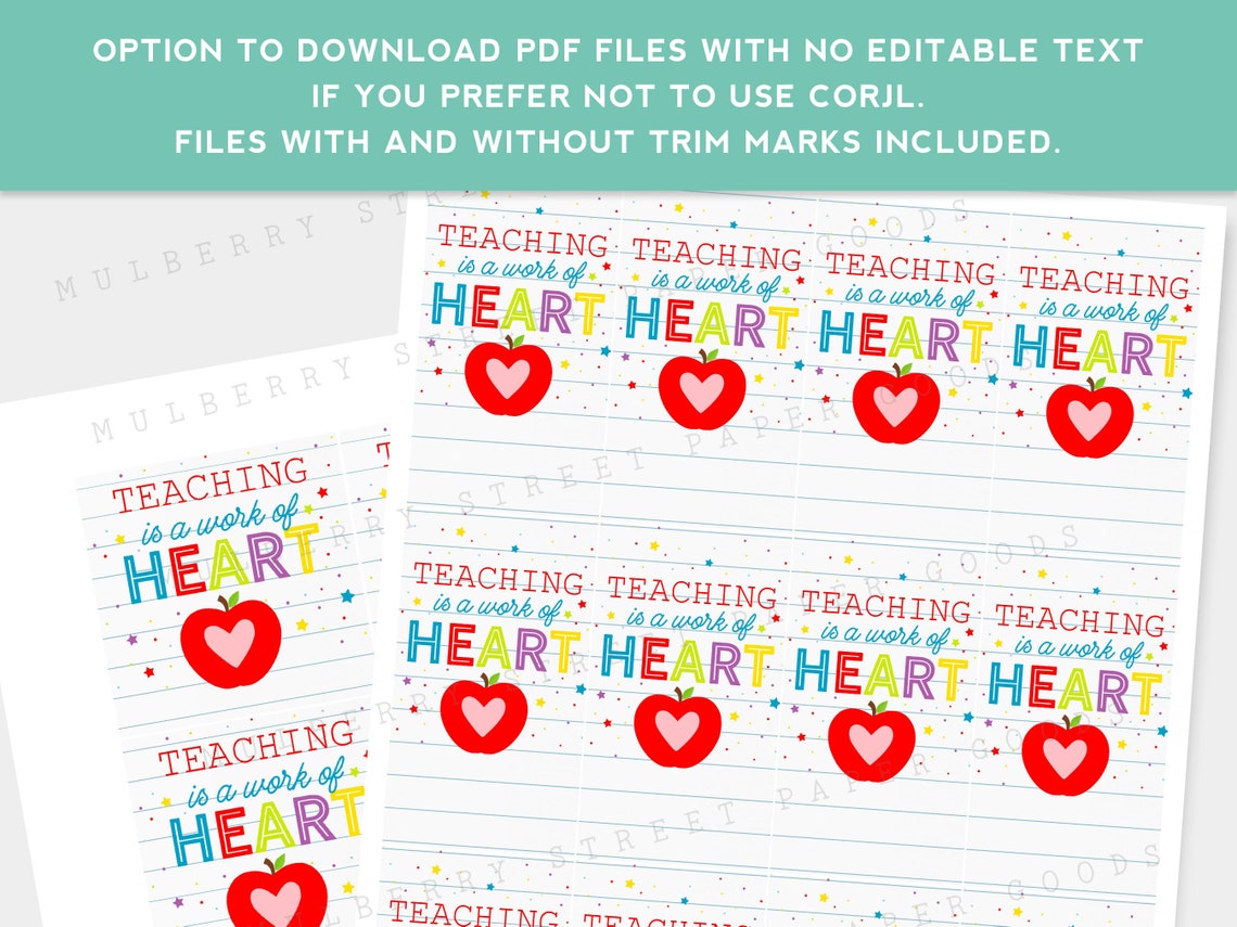 Printable Teaching is a Work of Heart Gift Tag Instant - Etsy