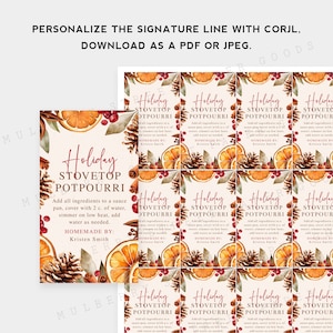 Stovetop Potpourri Instructions Tag Printable, Christmas Simmer Pot ...