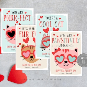 Cute Cat Valentine Card Printable Valentine's Day Cards for Kids Kitten ...