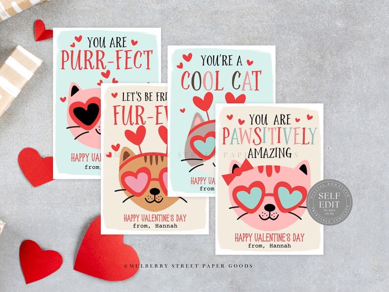 Cute Cat Valentine Card Printable Valentine's Day Cards for Kids Kitten ...