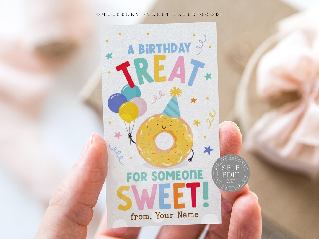 Donut Birthday Gift Tag Printable Digital Download Donut Themed ...