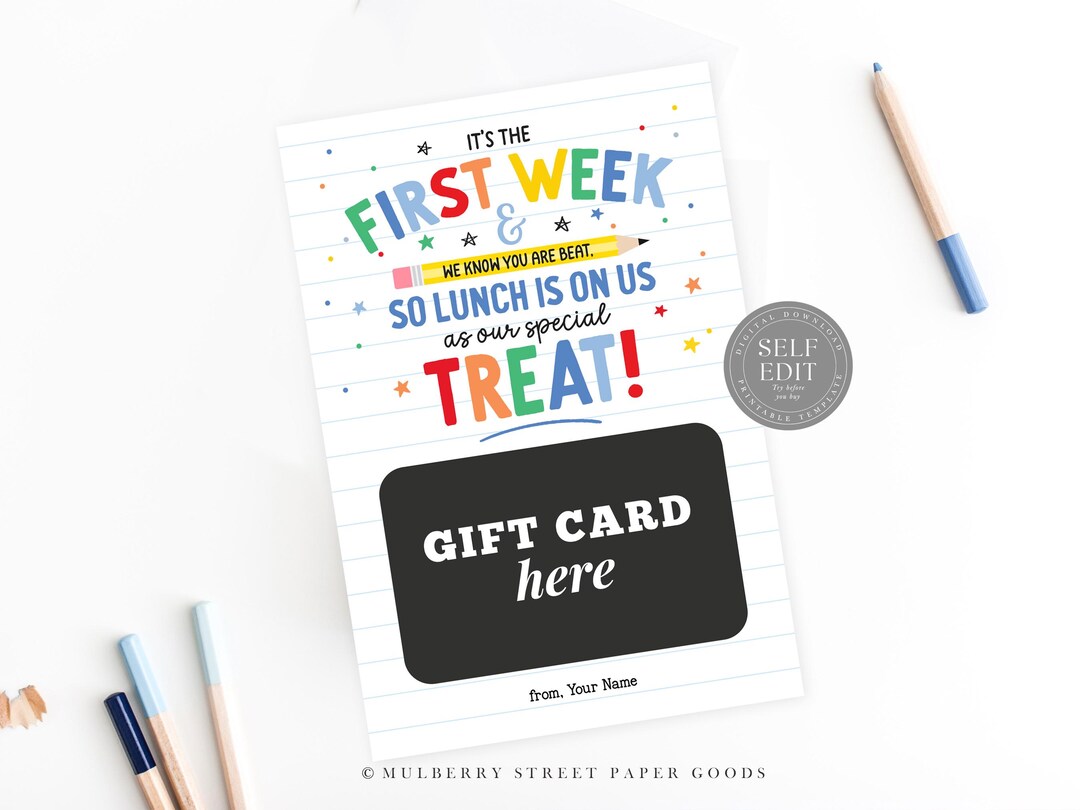 First Day of School Gift Card Holder Printable Canva Template Lunch is ...
