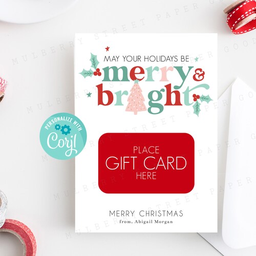 Printable Merry and Bright Christmas Gift Card Holder - Etsy