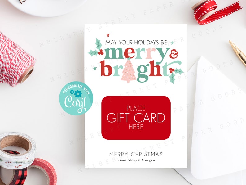 Printable Merry and Bright Christmas Gift Card Holder - Etsy