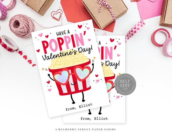 Printable Valentine Cards, Poppin by Popcorn Classroom Valentine Cards ...