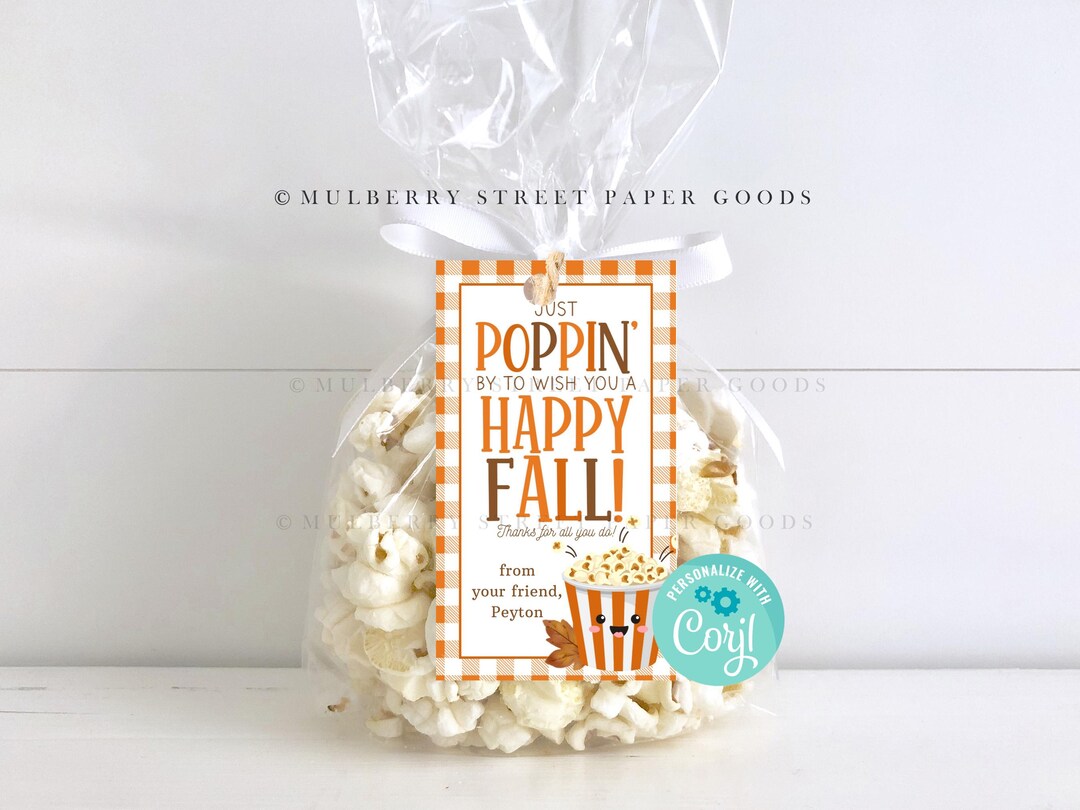 Fall Popcorn Gift Tag Template Printable Just Poppin by Happy Fall ...