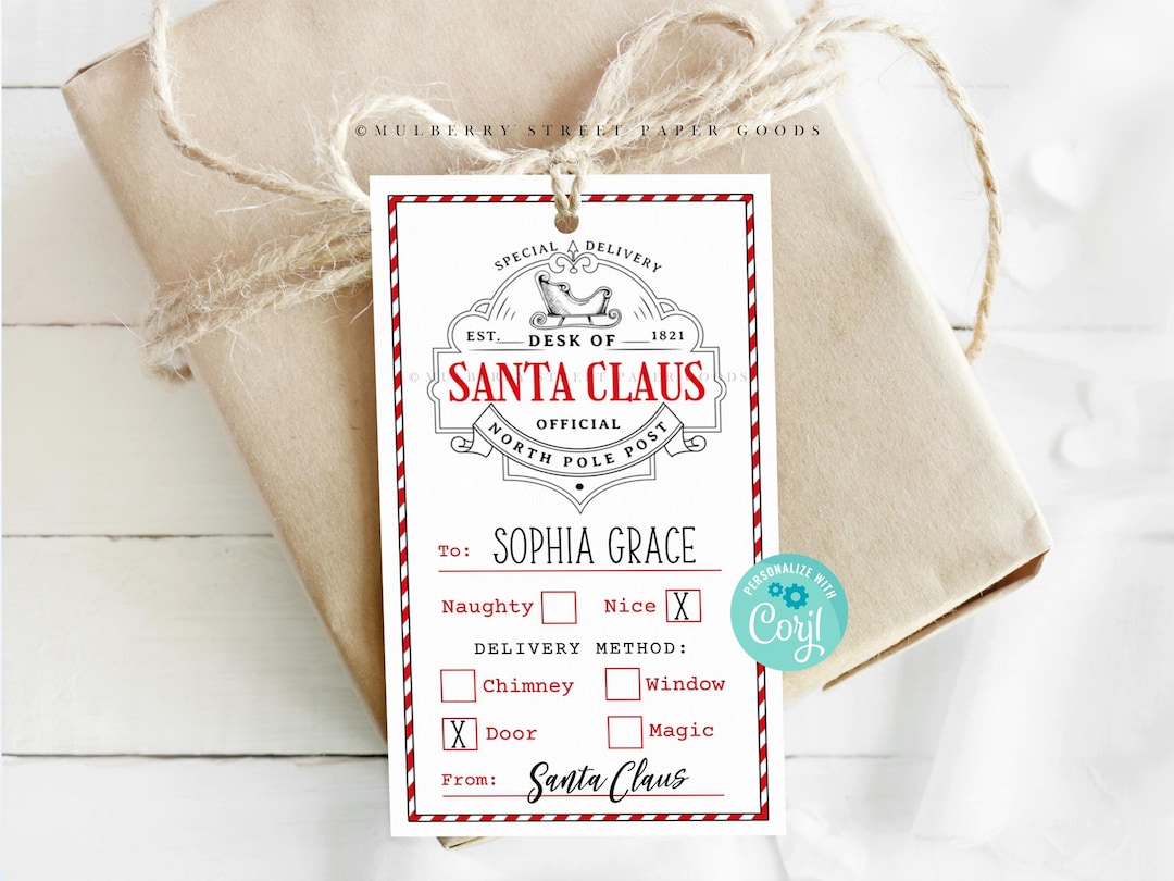 Personalized Santa Gift Tag Printable Instant Download Christmas Gift ...