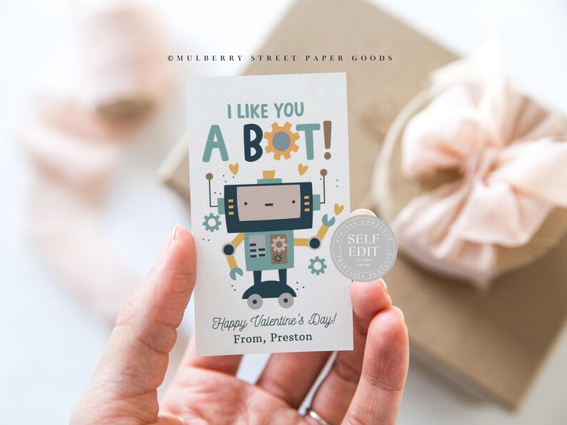 Blue Robot Valentine's Day Card Printable I Like You A Bot Valentine ...