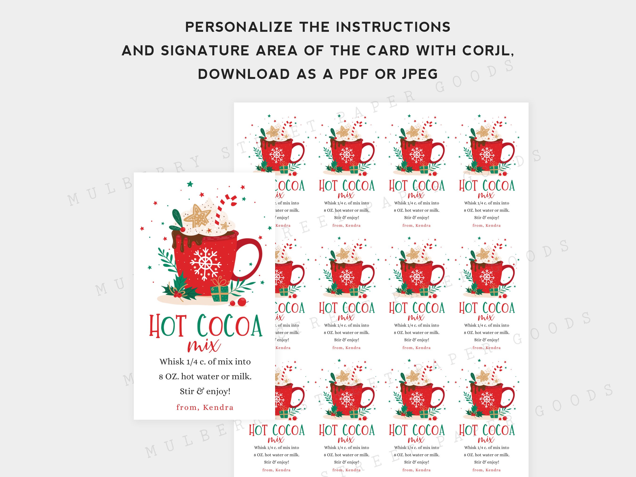 Printable Hot Cocoa Christmas Gift Tag, Holiday Hot Cocoa Treat Bag Tag ...