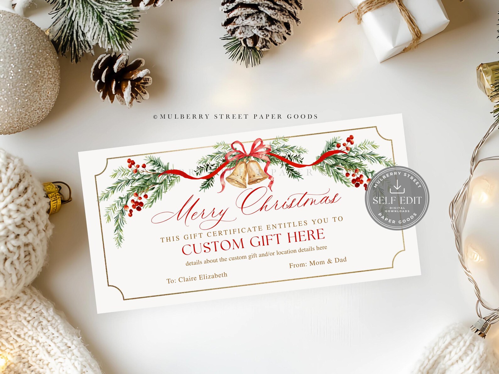 Editable Christmas Gift Certificate Printable Digital Download ...