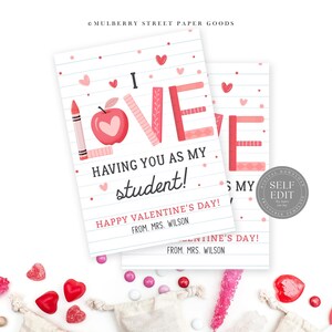 Printable I Love Having You as a Student Valentine's Day Card ...