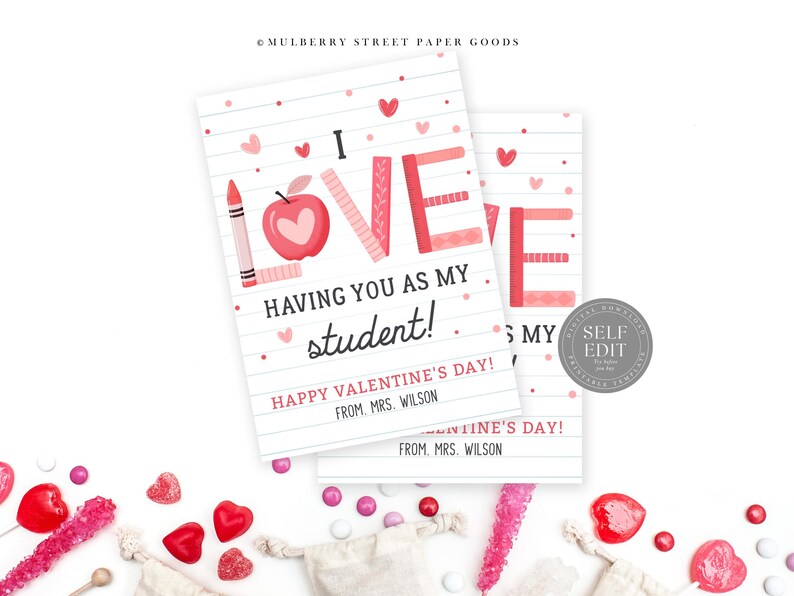 Printable I Love Having You as a Student Valentine's Day Card ...