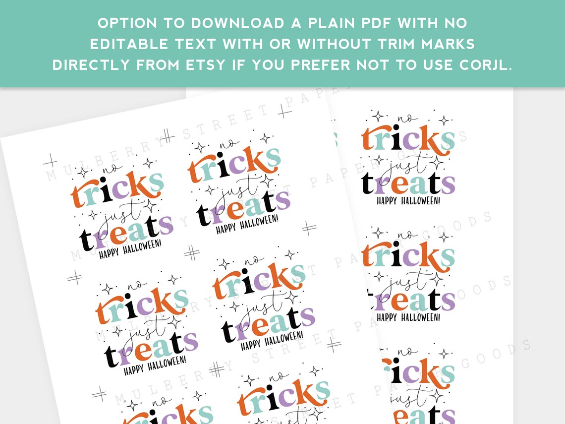 Printable Trick or Treat Gift Tag Halloween No Tricks Just - Etsy