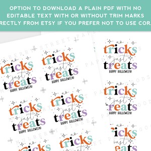 Printable Trick or Treat Gift Tag, Halloween No Tricks Just Treats Bag ...