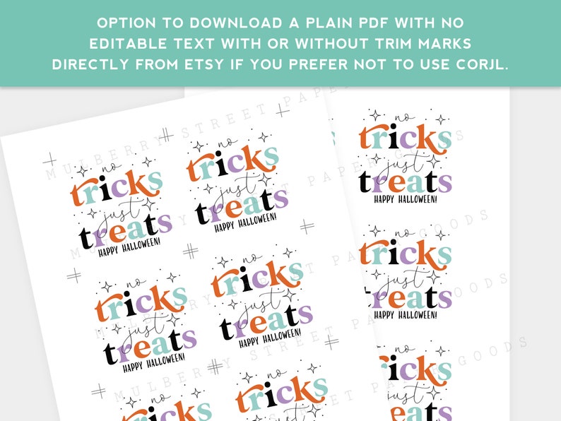 Printable Trick or Treat Gift Tag Halloween No Tricks Just - Etsy