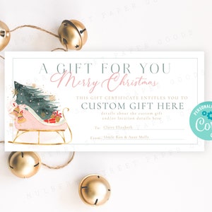 Editable Christmas Custom Gift Certificate Printable, Customizable Gift ...
