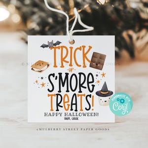 Printable Smore Treats Bag Tag, Happy Halloween Gift Bag Tag, Trick or ...