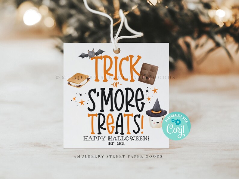 Printable Smore Treats Bag Tag, Happy Halloween Gift Bag Tag, Trick or ...
