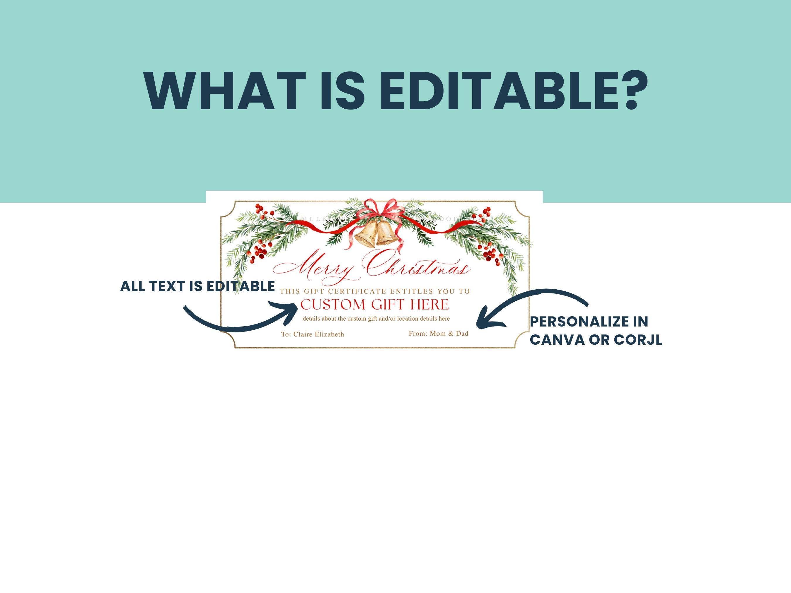 Editable Christmas Gift Certificate Printable Digital Download ...