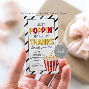 Just Popping by to Say Thanks for All You Do Gift Tag, Popcorn Gift Tag ...