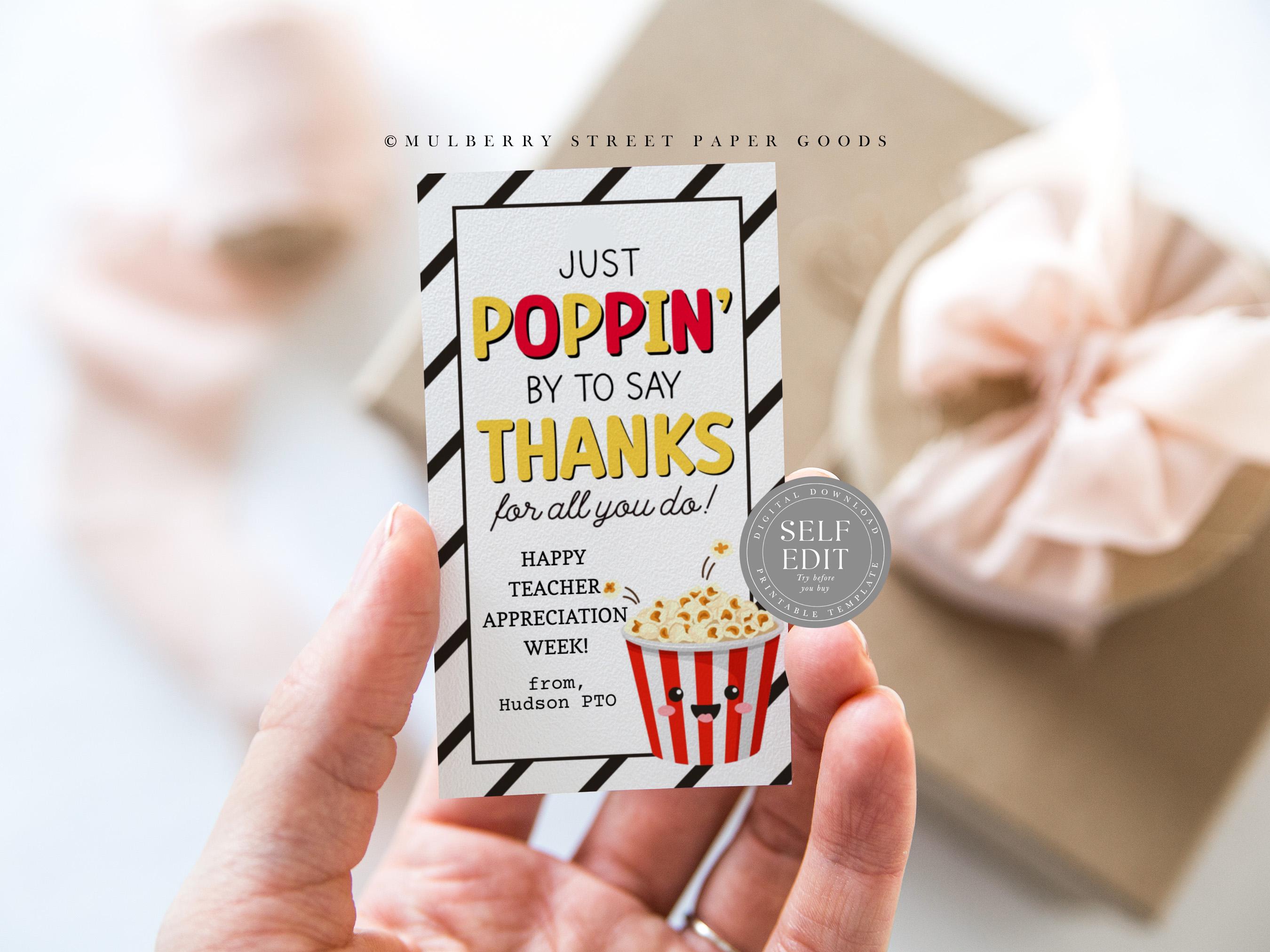 Just Popping by to Say Thanks for All You Do Gift Tag, Popcorn Gift Tag ...