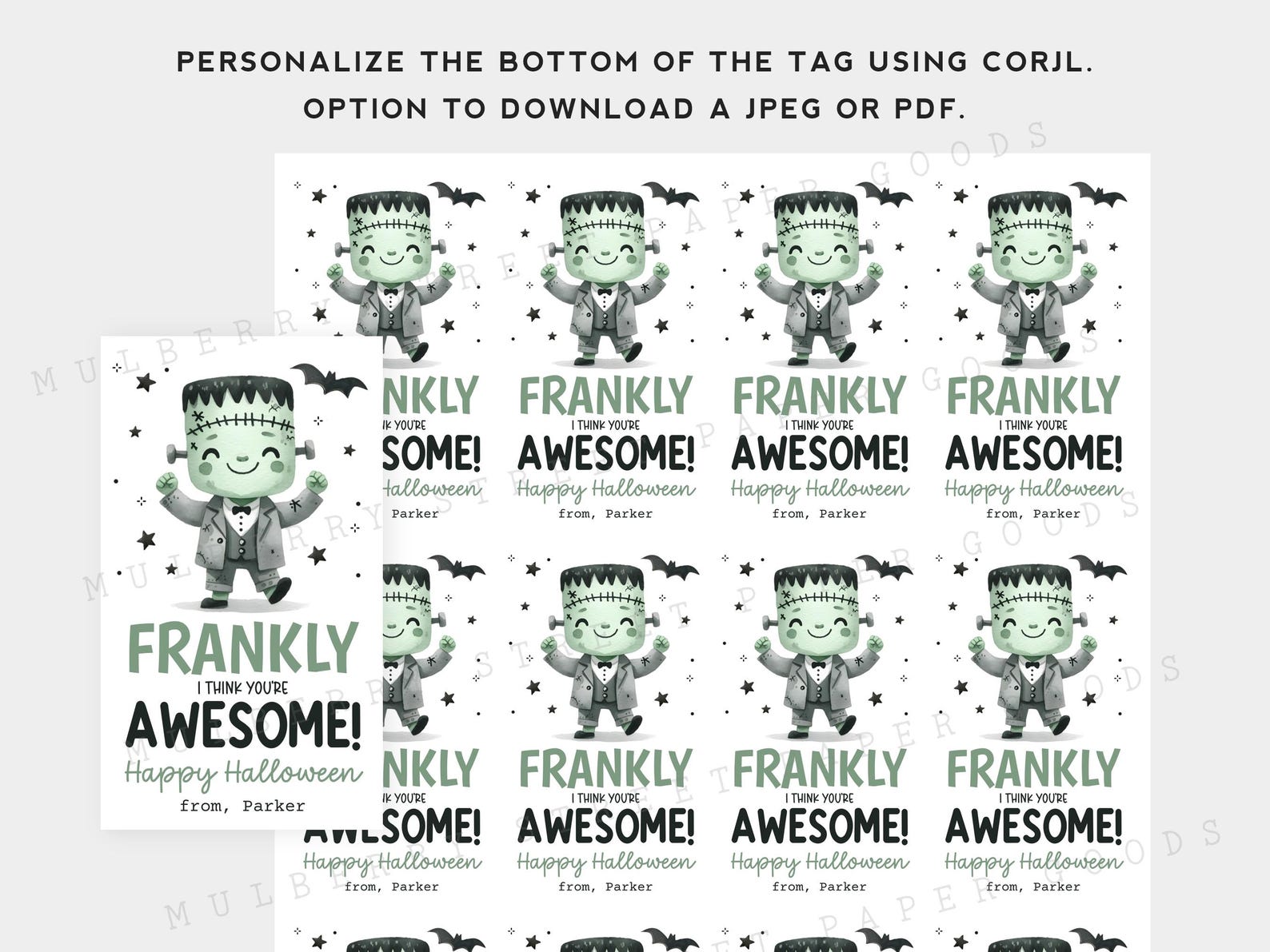 Editable Halloween Gift Tag Instant Download Cute Frankenstein ...