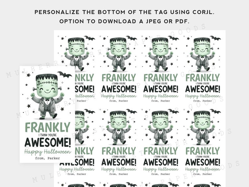 Editable Halloween Gift Tag Instant Download Cute Frankenstein ...